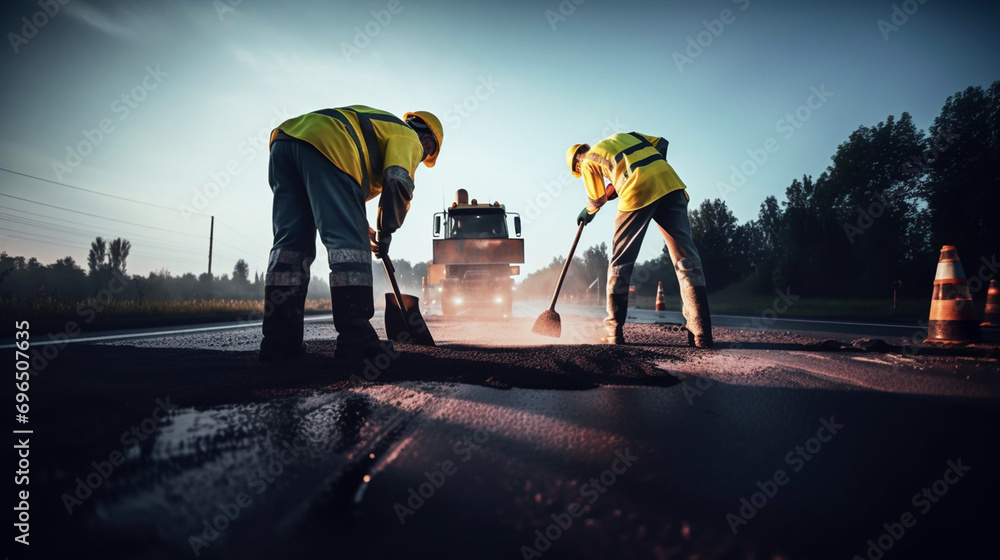 Construction site is laying new asphalt road pavement,road construction ...