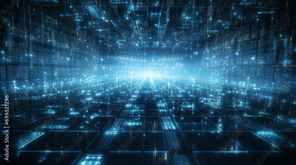 technology background in 3D rendering, showcasing a dense matrix of binary code, symbolizing the ...