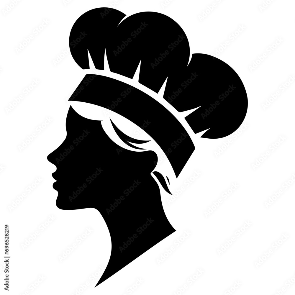 minimal beautiful female chef face vector silhouette, silhouette, black ...
