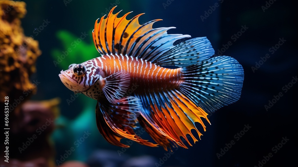 The mandarin fish has a beautiful color and can fight. a close-up of ...