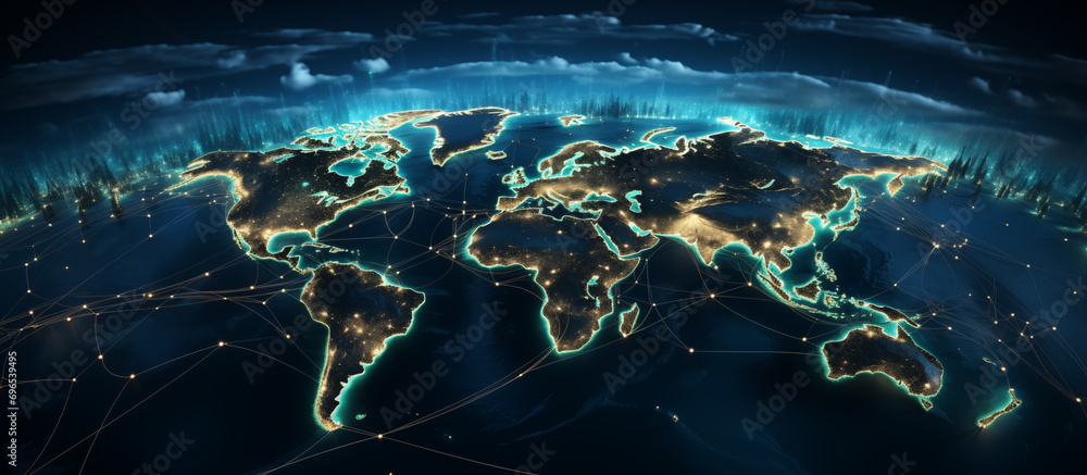 Earth view from space, abstract earth map with technology connections ...