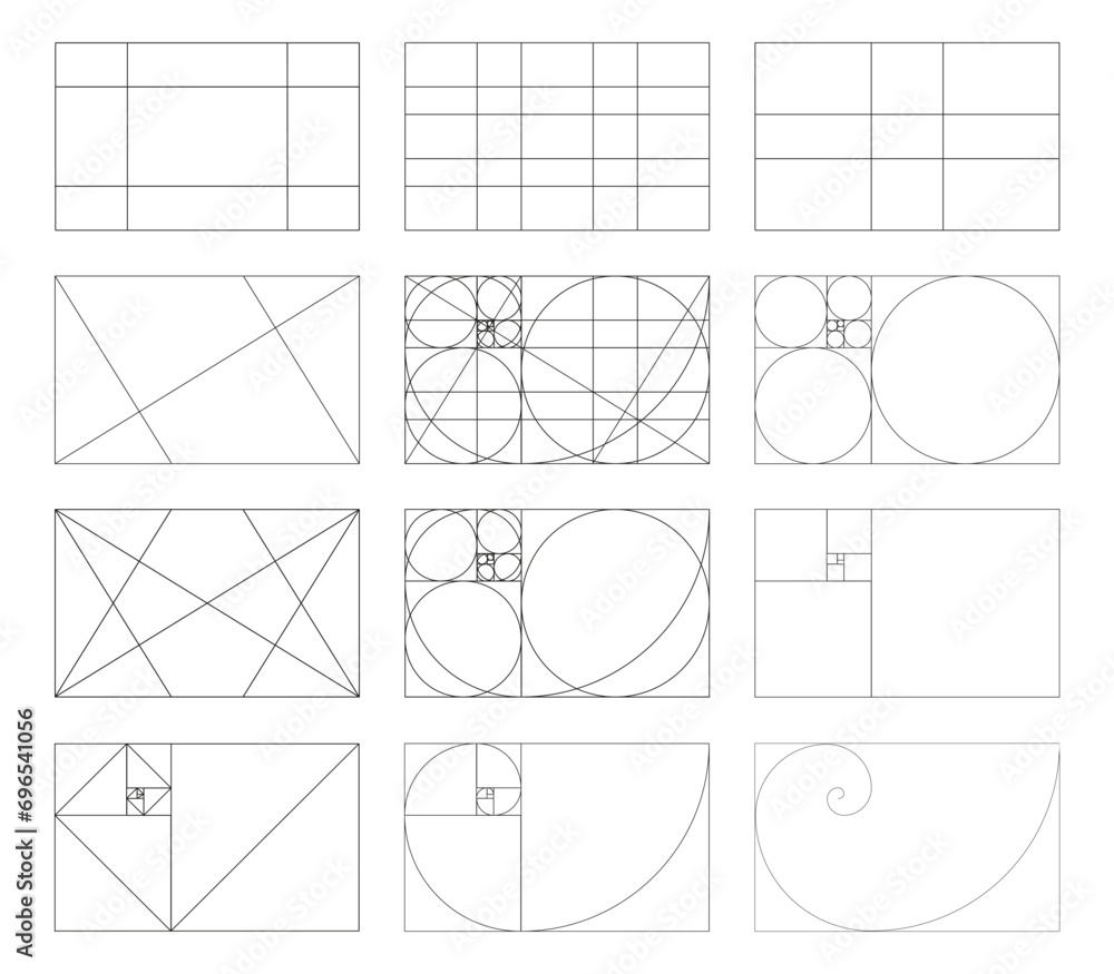 Golden ratio template. Method golden section. Set of harmony ...
