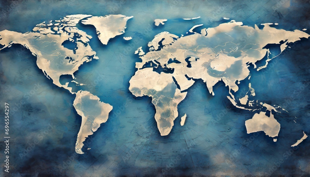 blue vintage world map illustration based on image furnished by nasa ...