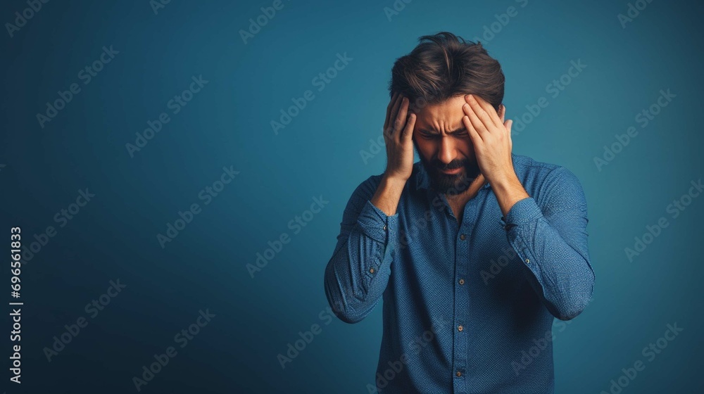 Portrait of sad man having life troubles holding head with suffering ...