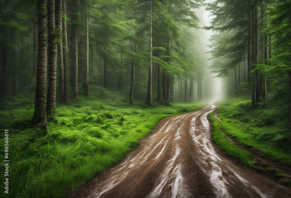 Off-road adventure in the forest. Summer exploration after rainfall ...