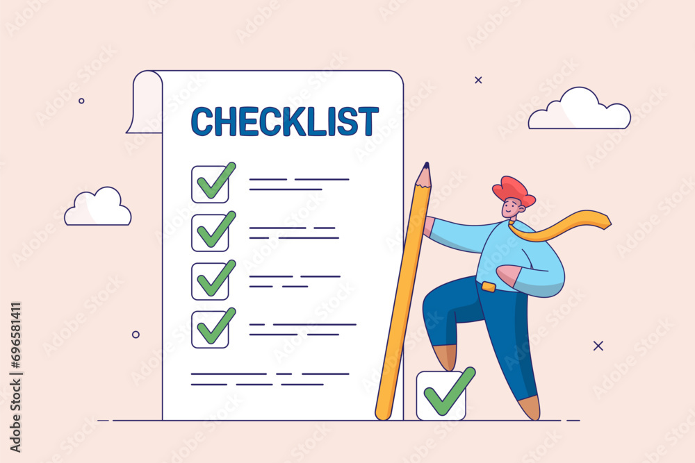 Achievement concept. Checklist for work completion, review plan ...