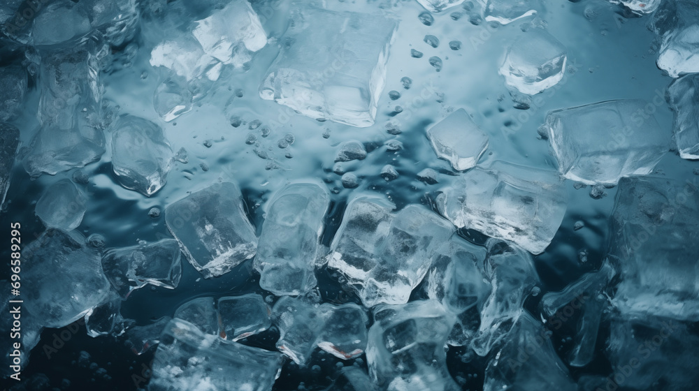 Broken ice in blue water. Natural ice. Cold frozen water. Winter season ...