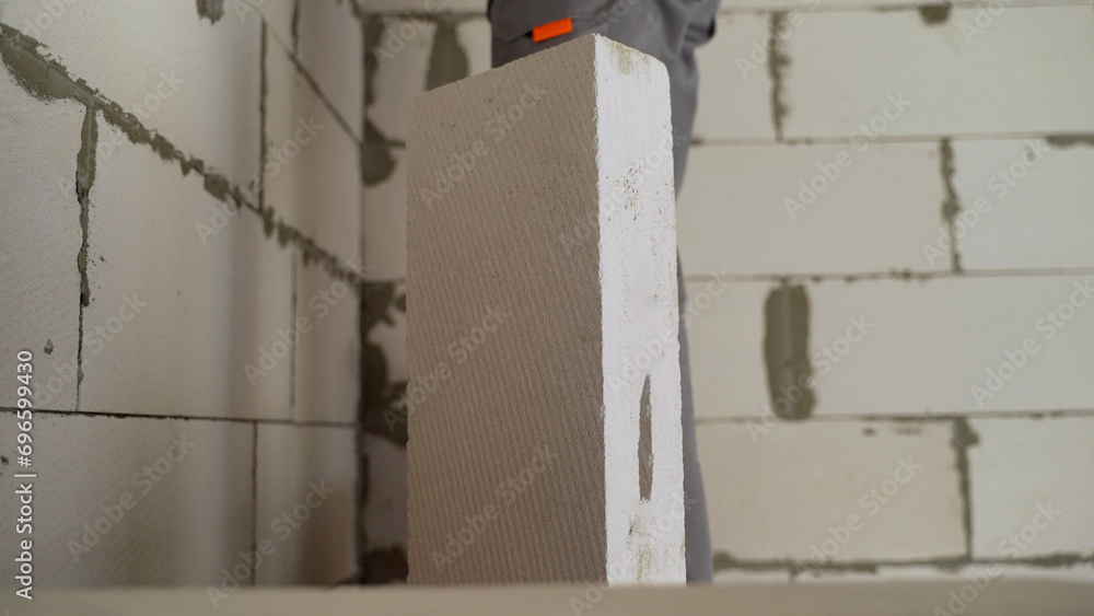 The apartment is in a new unfinished building made of concrete and foam ...