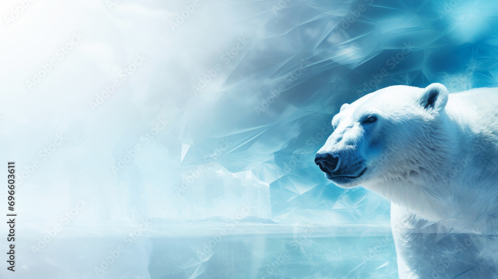 Illustraition of polar bear with icy landscape background, polar bear's ...