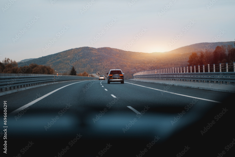 Highway View From The Driver Seat. Cockpit View From The Car. European ...