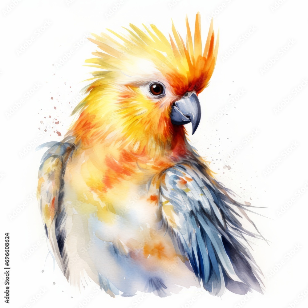Generative AI image of Cockatiel with a contented gaze white background ...