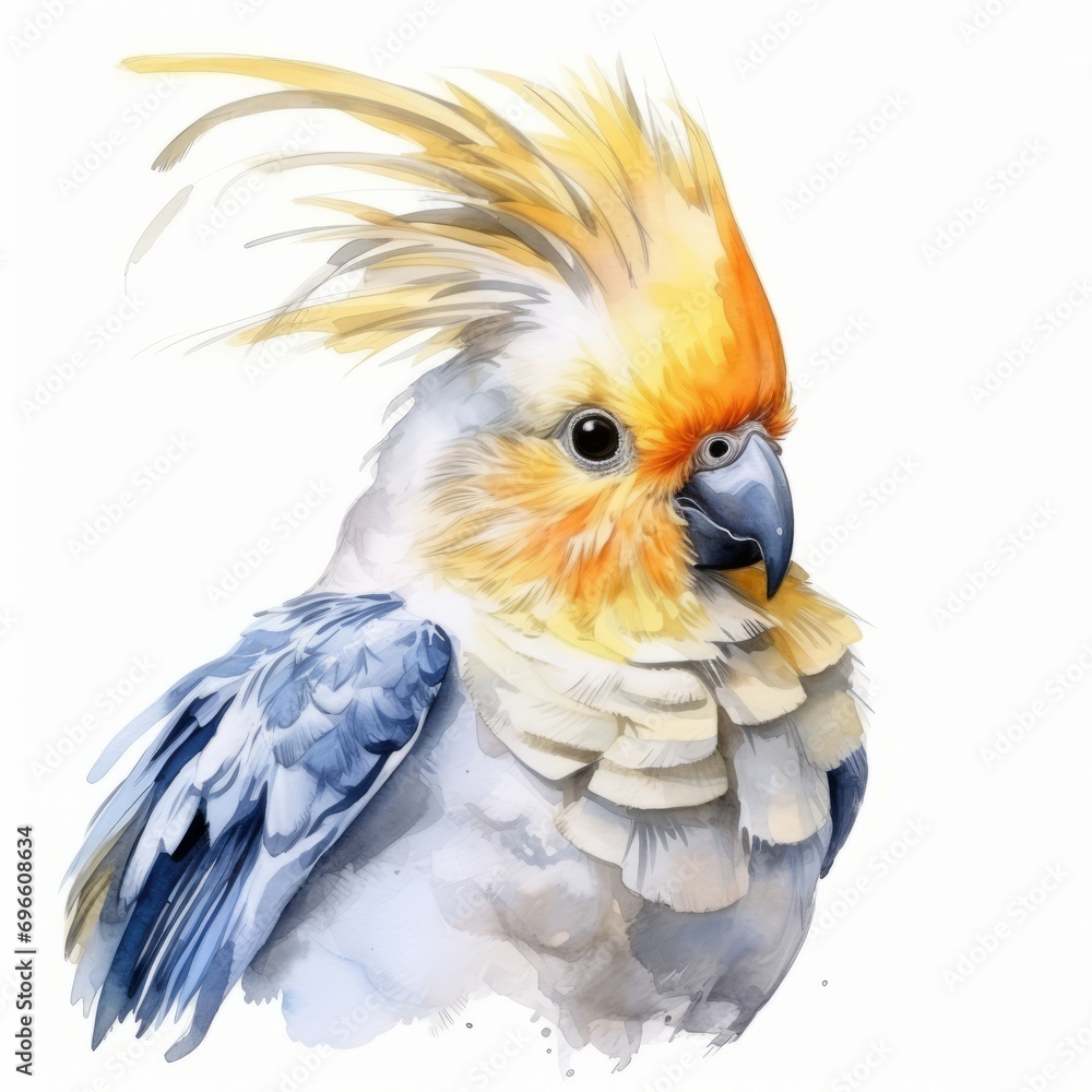 Generative AI image of Cockatiel with a contented gaze white background ...