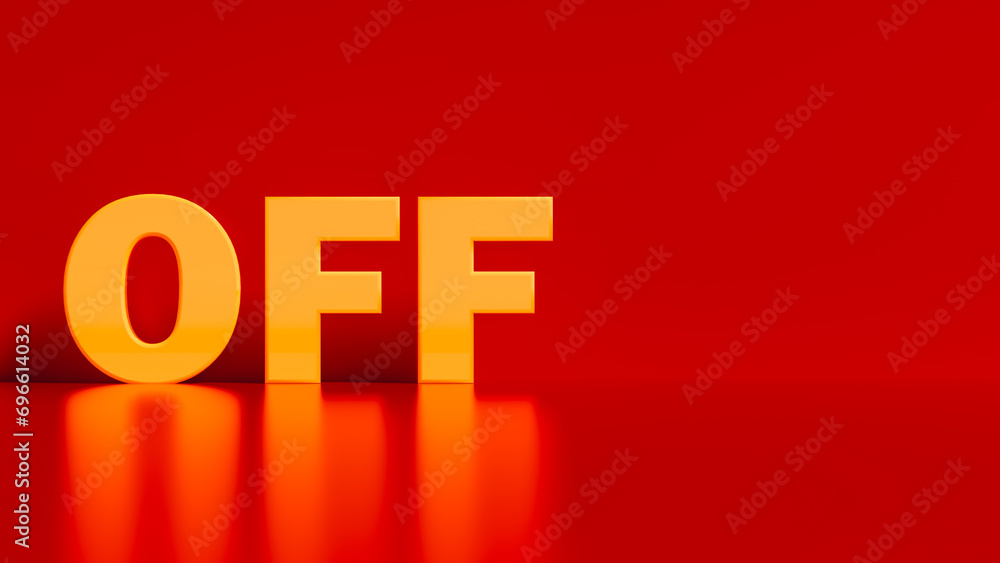 3d text of word off yellow color on an isolated red stage, end and off ...