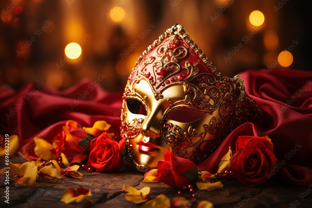 Venetian carnival background with copy space and colorful attributes on ...