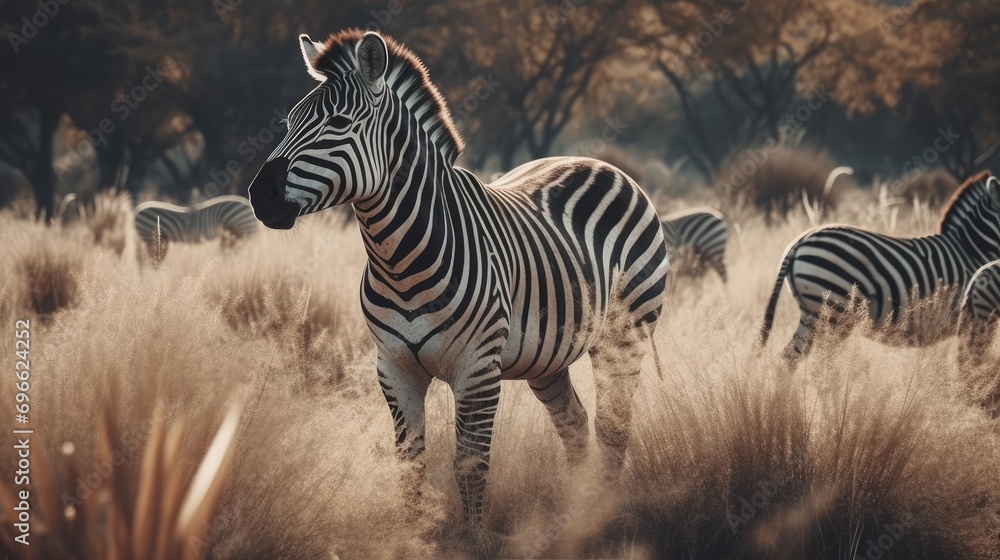 A collection of photos of zebras in the wild forest seen up close Stock ...