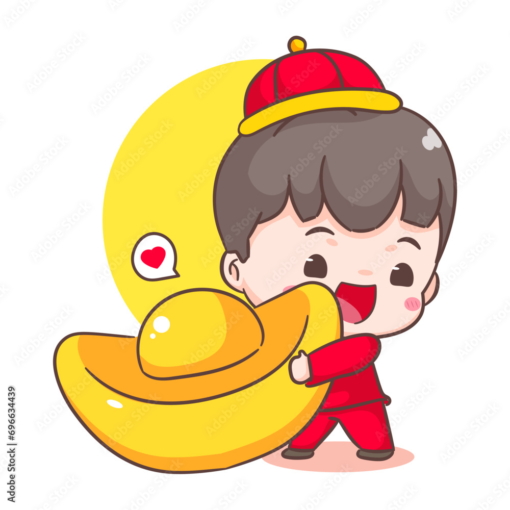 Cute boy celebrate Chinese new year cartoon illustration. Hand drawn ...