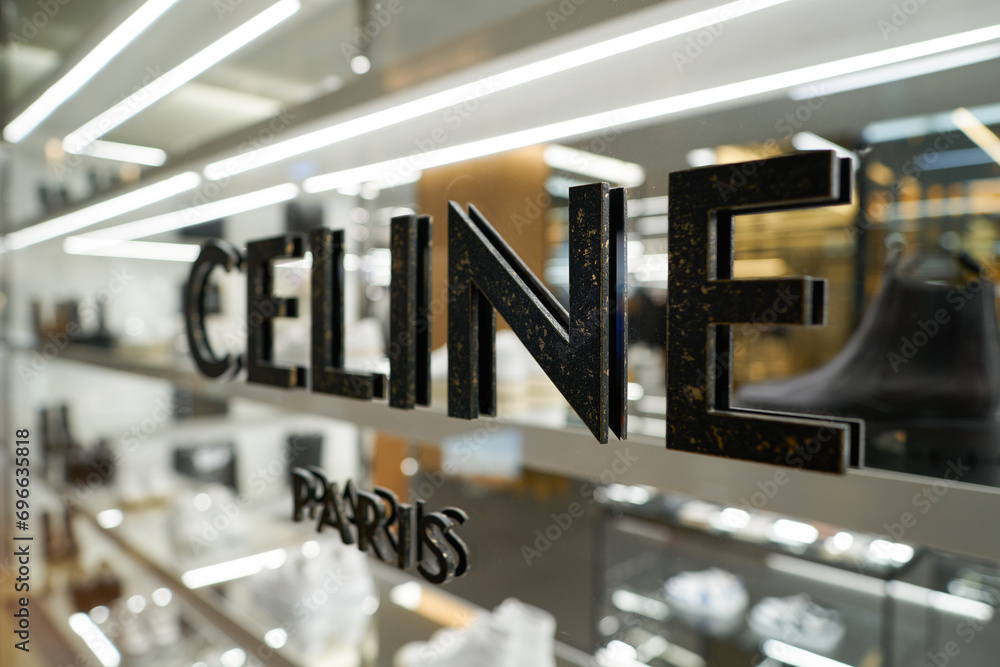 SINGAPORE - NOVEMBER 05, 2023: close up shot of Celine sign as seen at ...