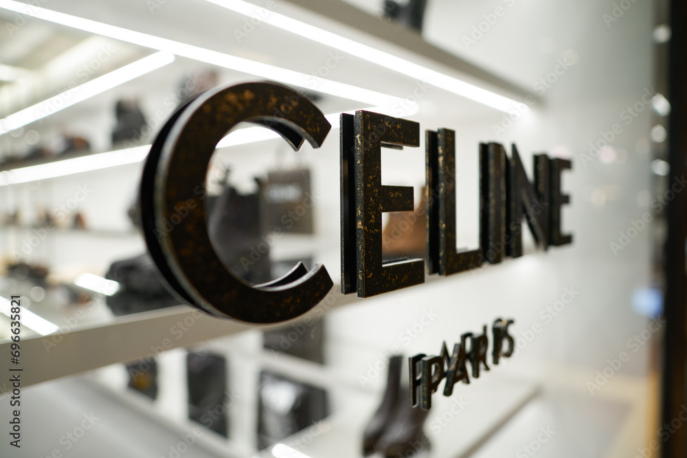 SINGAPORE - NOVEMBER 05, 2023: close up shot of Celine sign as seen at ...