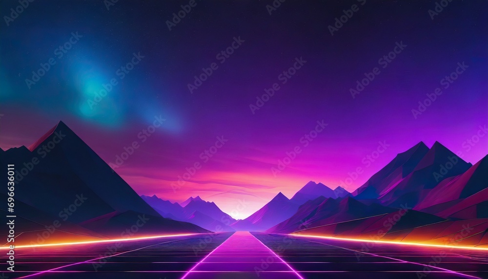 Synthwave retro cyberpunk style landscape background banner or ...
