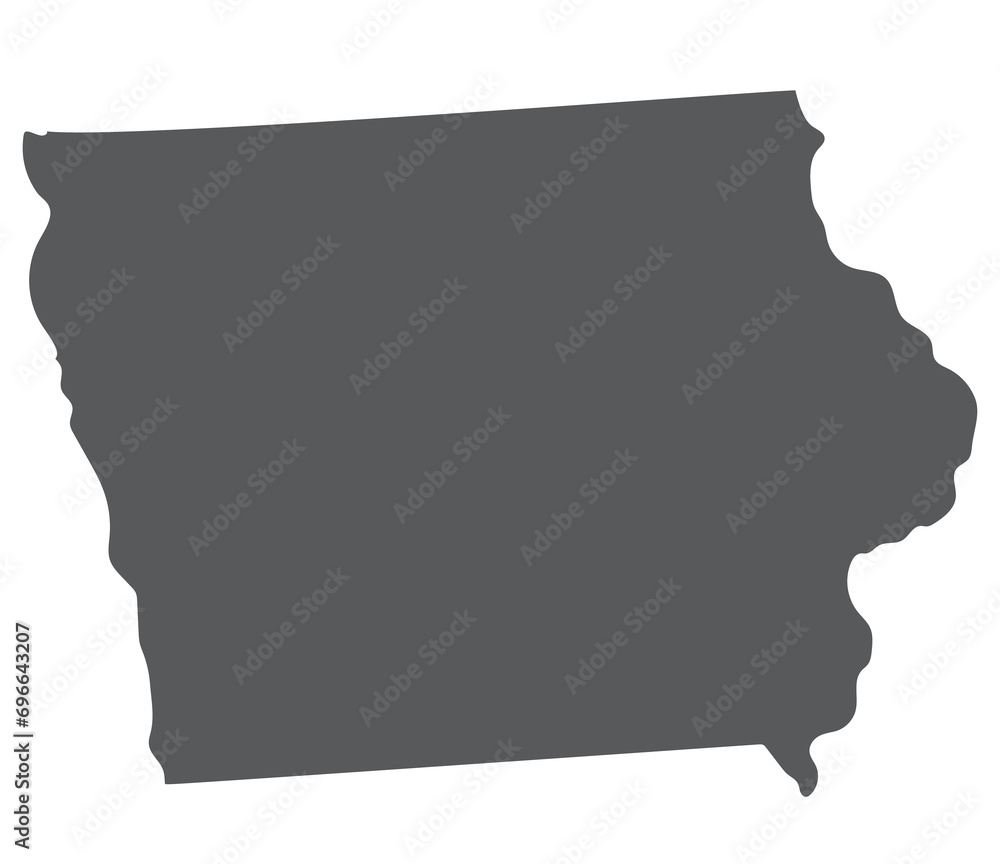 Iowa state map. Map of the U.S. state of Iowa in grey color. Stock ...
