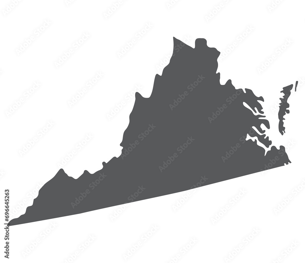 Virginia state map. Map of the U.S. state of Virginia in grey color ...