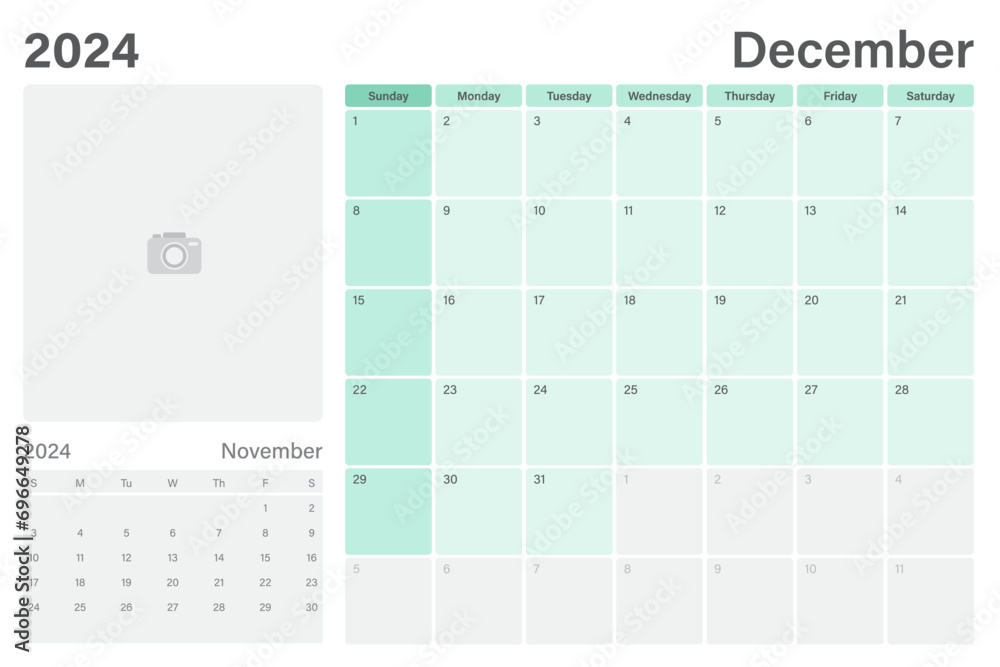December 2024 table calendar or desk planner with space for your ...