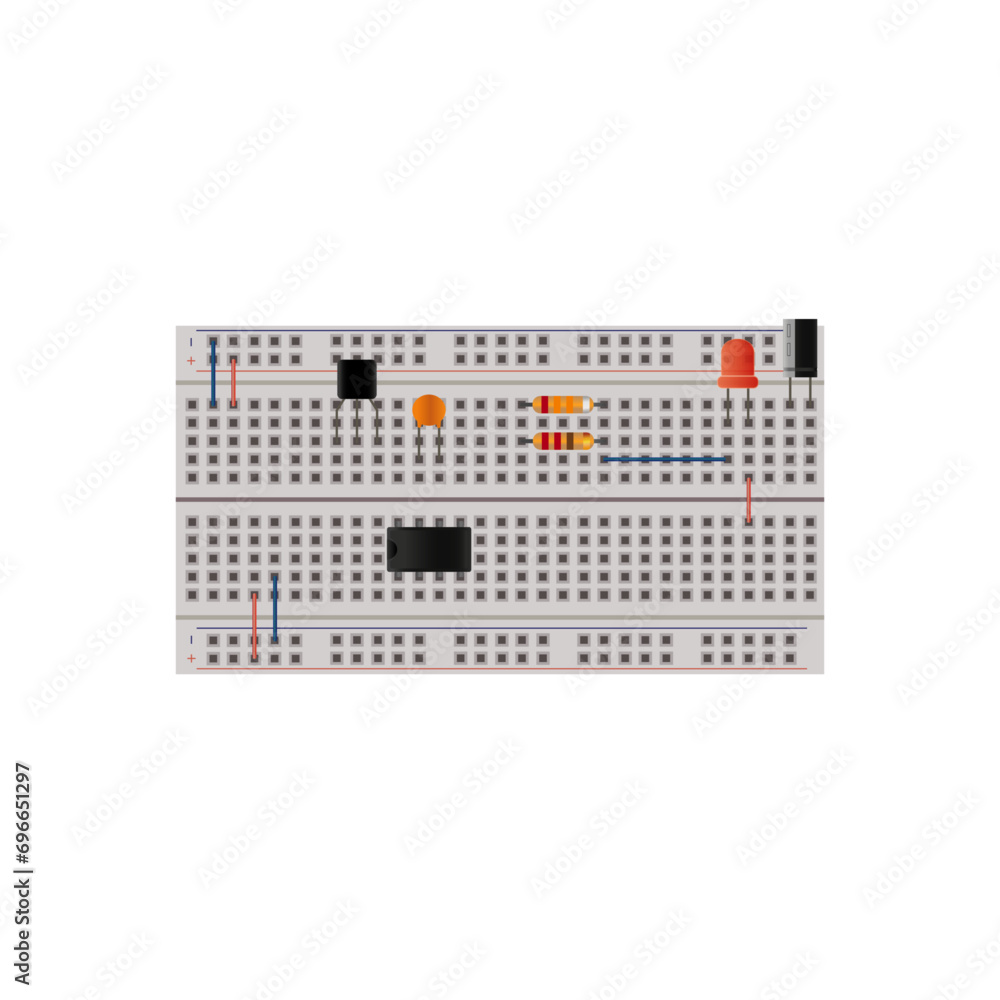 Circuito en protoboard con componentes clásicos Stock Vector | Adobe Stock