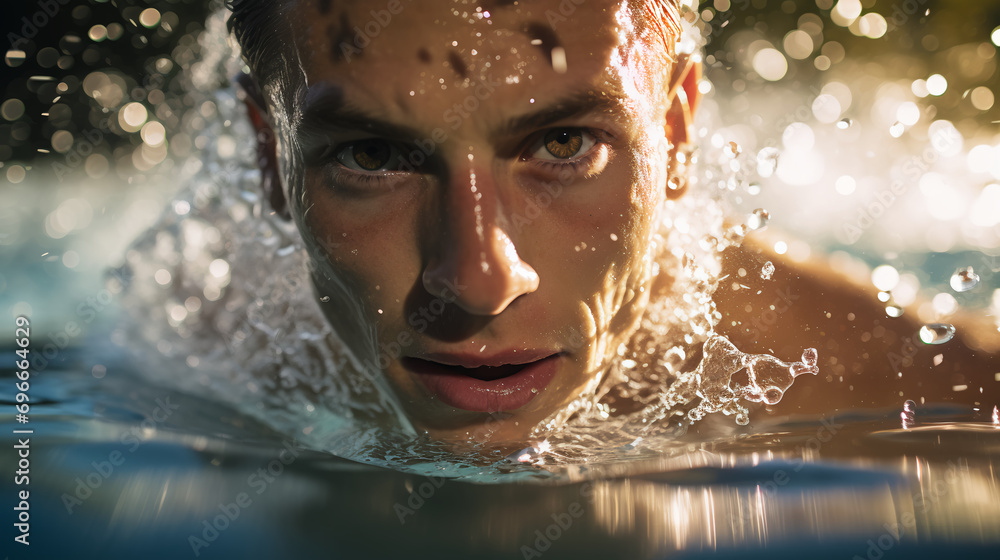 a competitive swimmer gliding through the water with perfect form, the ...