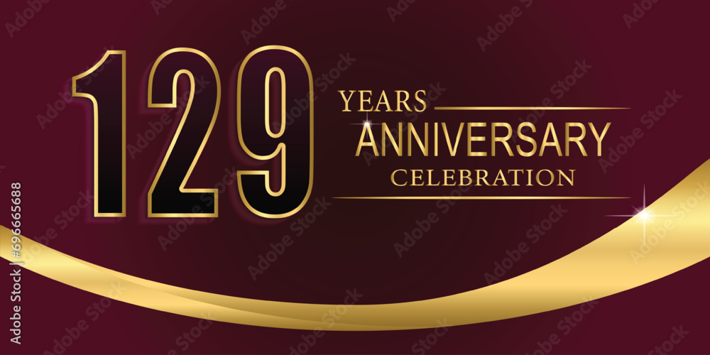 129th Year anniversary celebration background. Golden lettering and a ...