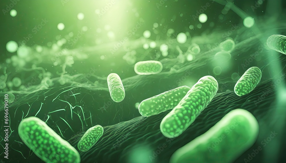 Micro probiotic lactobacillus green microorganism Realistic style ...