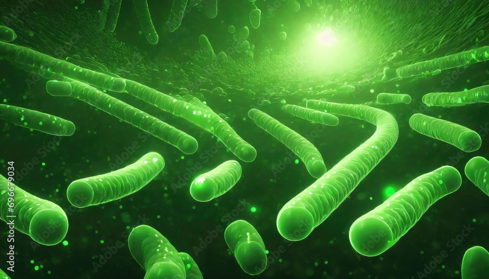 Micro probiotic lactobacillus green microorganism Realistic style ...