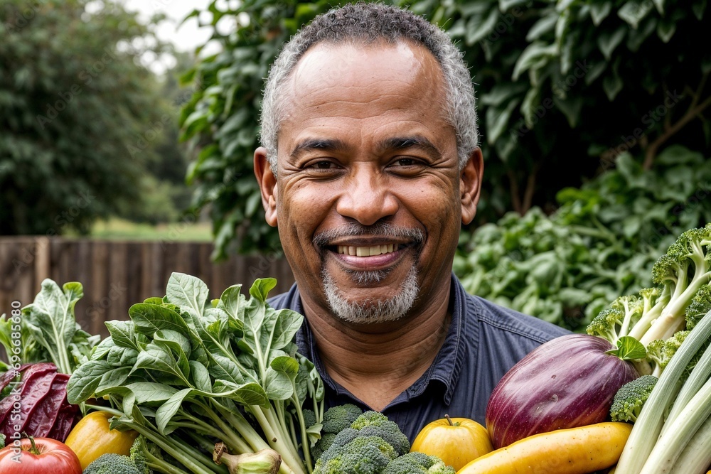 an African American black man promoting healthy diet consisting of ...
