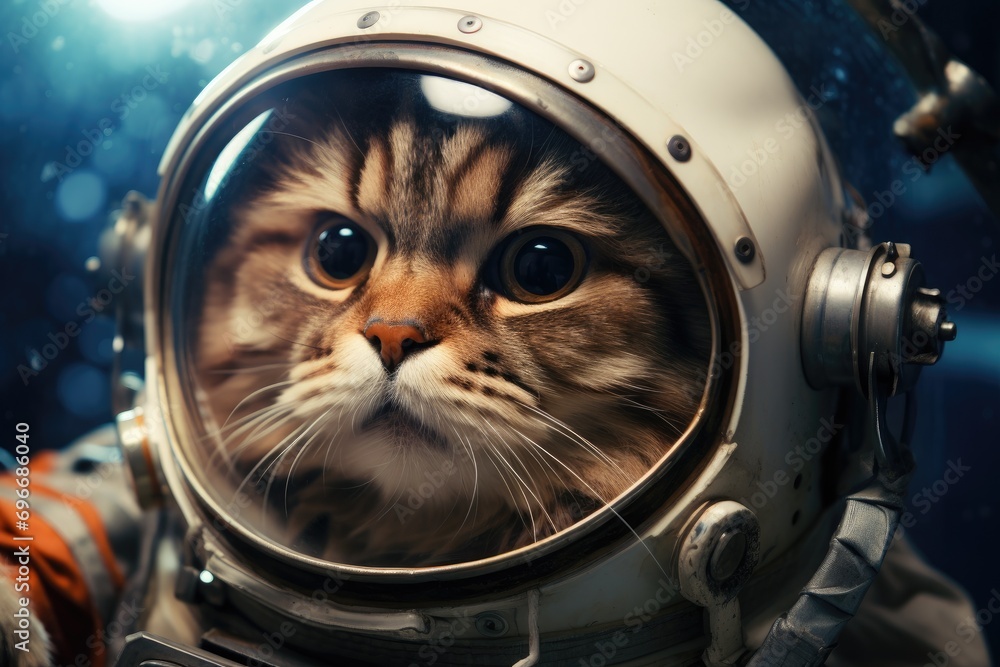 Cute cat in astronaut helmet. Portrait of a cat in space, Cat astronaut ...