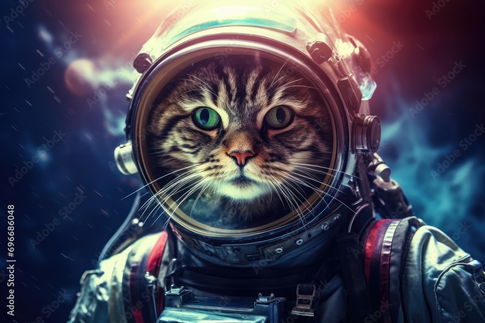 Astronaut cat in space. Portrait of a cat in space suit, Cat astronaut ...