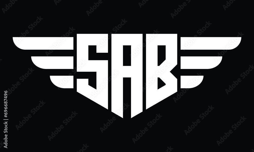 Vecteur Stock SAB three letter logo, creative wings shape logo design ...
