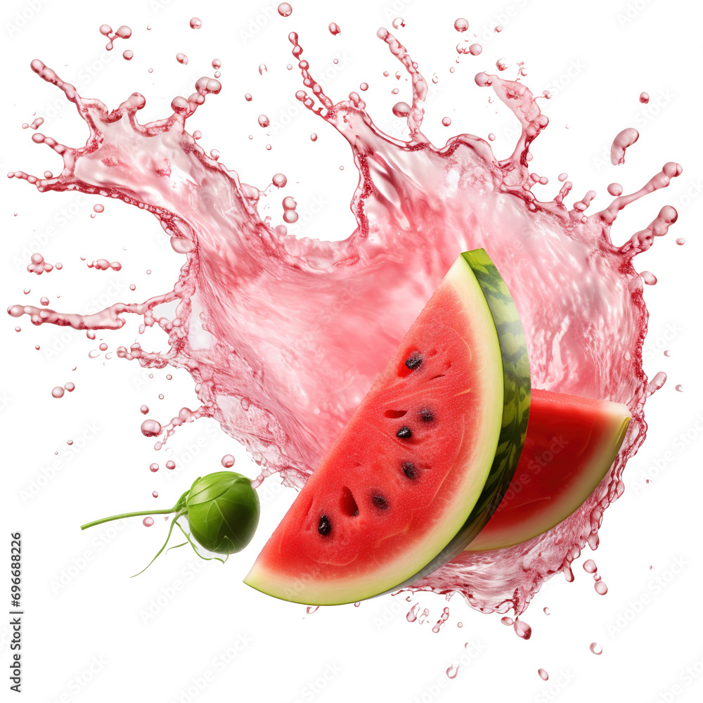 Vivid watermelon juice splash against a transparent background ...