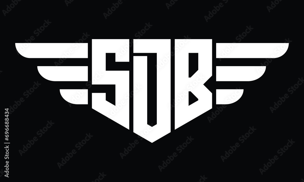 SDB three letter logo, creative wings shape logo design vector template ...