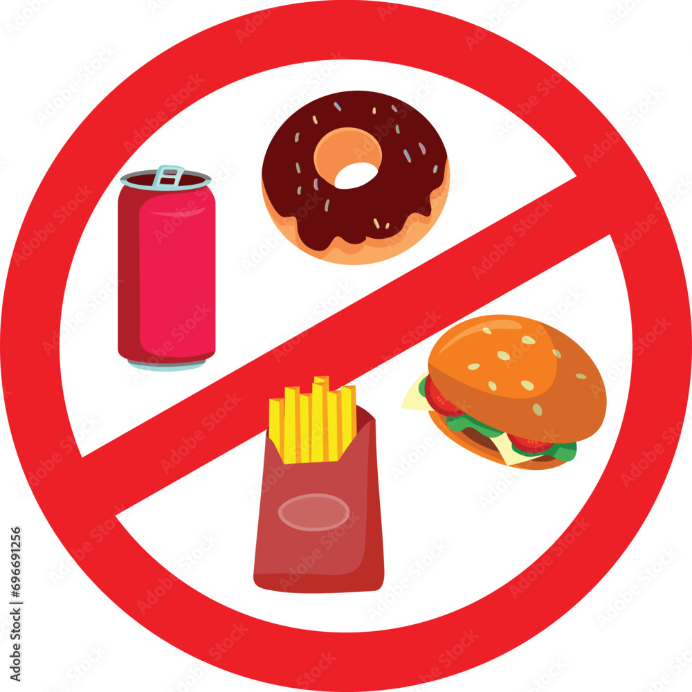 Warning Sign About Fast Food Being Unhealthy Vector Cartoon. Stop junk ...