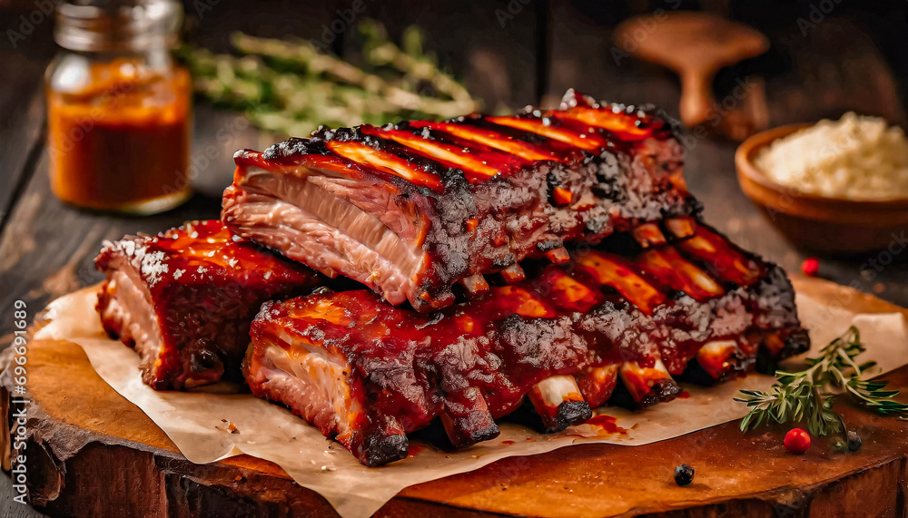 heap of BBQ Ribs, for BBQ Ribs sellers, for restaurant menu, food menu ...