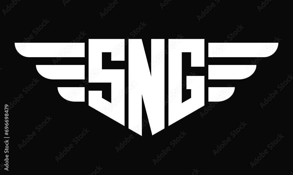 SNG three letter logo, creative wings shape logo design vector template ...