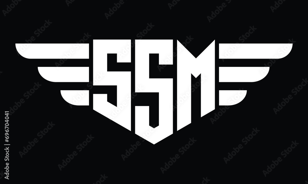 SSM three letter logo, creative wings shape logo design vector template ...
