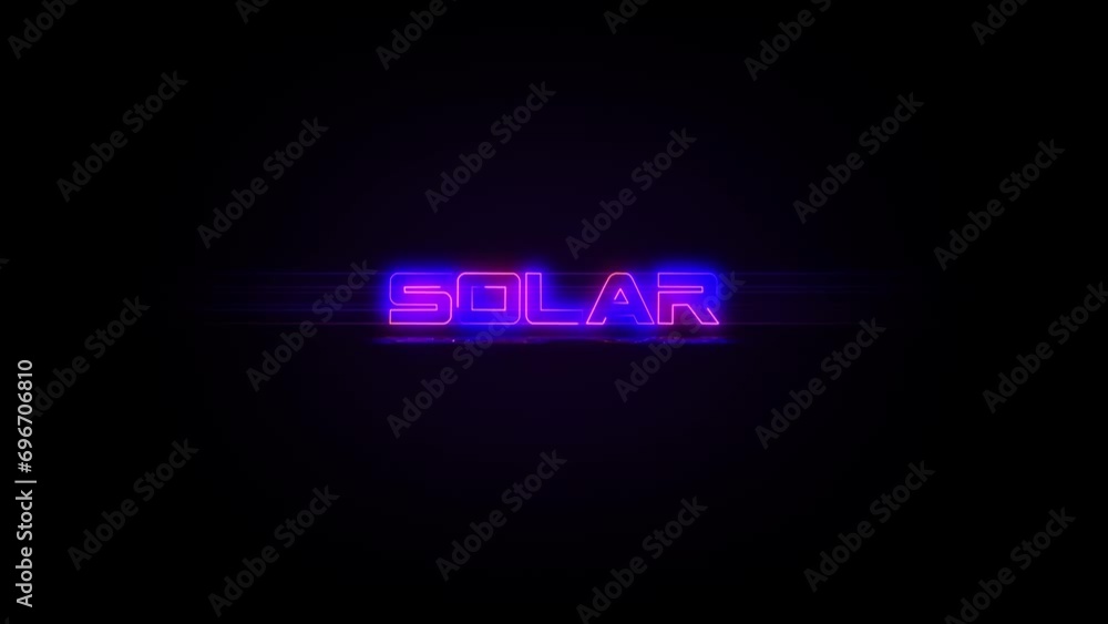 Flashing SOLAR text electric blue and pink neon sign flashing on and ...