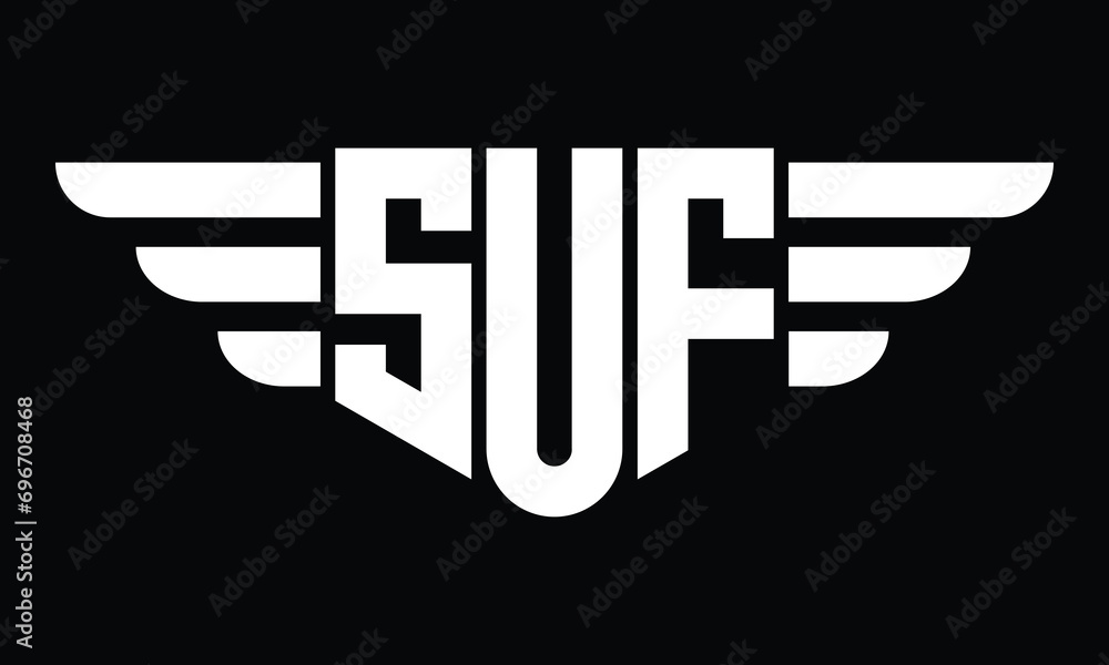 SUF three letter logo, creative wings shape logo design vector template ...