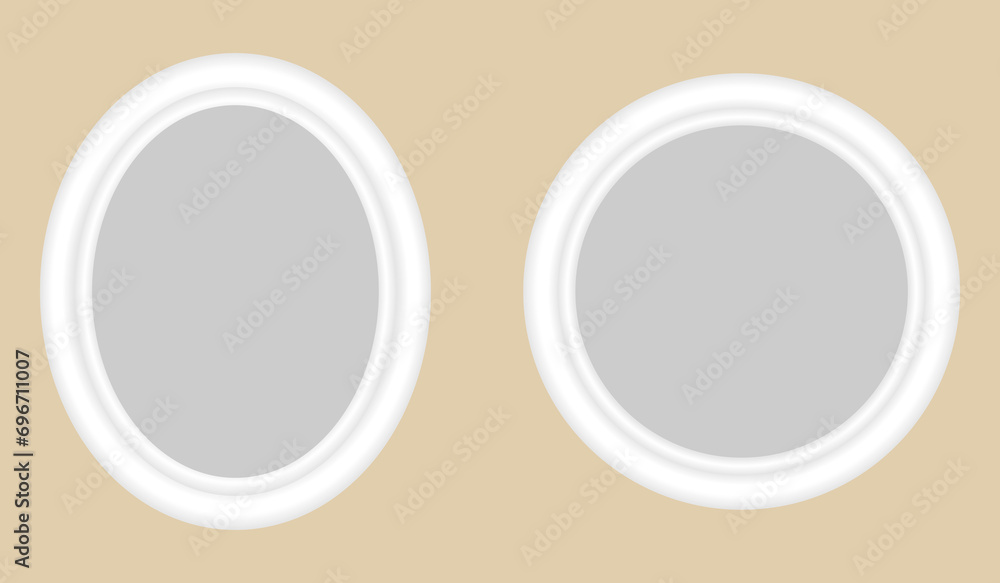 Frames photo oval and round. white frames for mockup, picture, painting ...