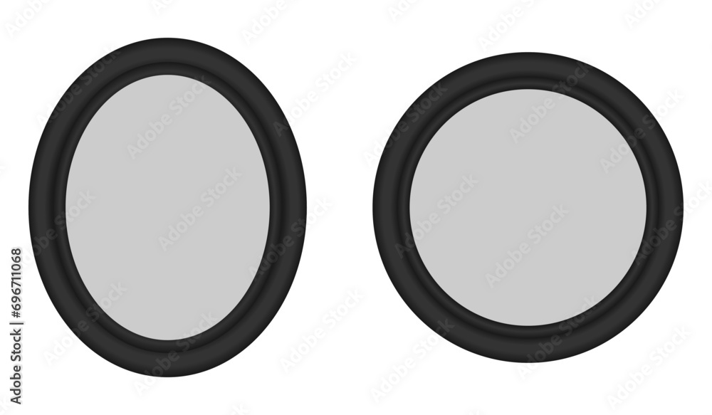 Frames photo oval and round. black frames for mockup, picture, painting ...