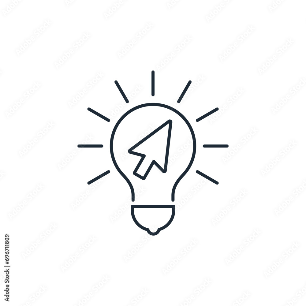 Control arrow in the light bulb. Search for ideas, solutions, tips ...