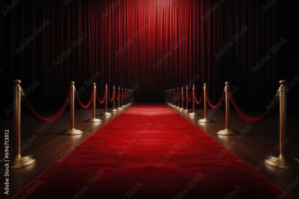 Red carpet with red carpet and red curtain, 3D rendering, An empty red ...
