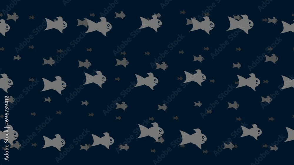 Gold fish symbols float horizontally from left to right. Parallax fly ...