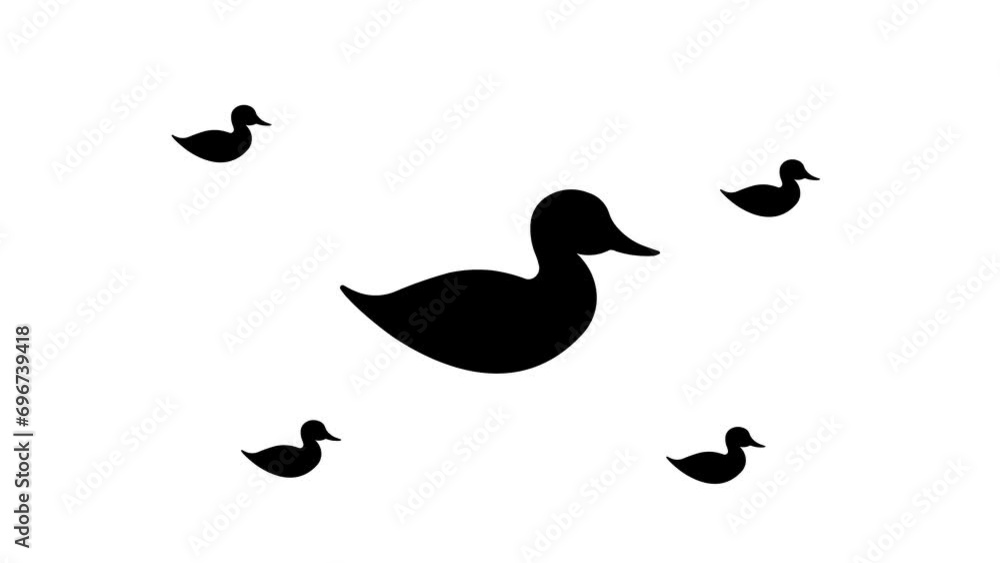 Zoom in and out animation the duck symbol. Large black symbol in the ...