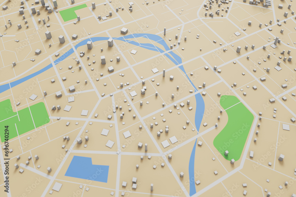 3D rendering city map illustration of a city map created using 3D ...
